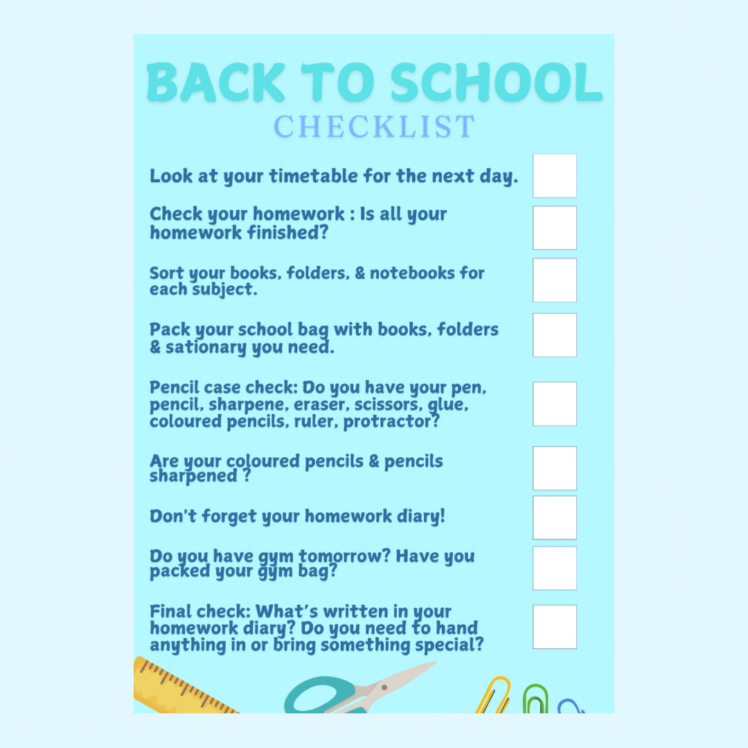 Back To School Checklist English Kaleidoscope Tutoring